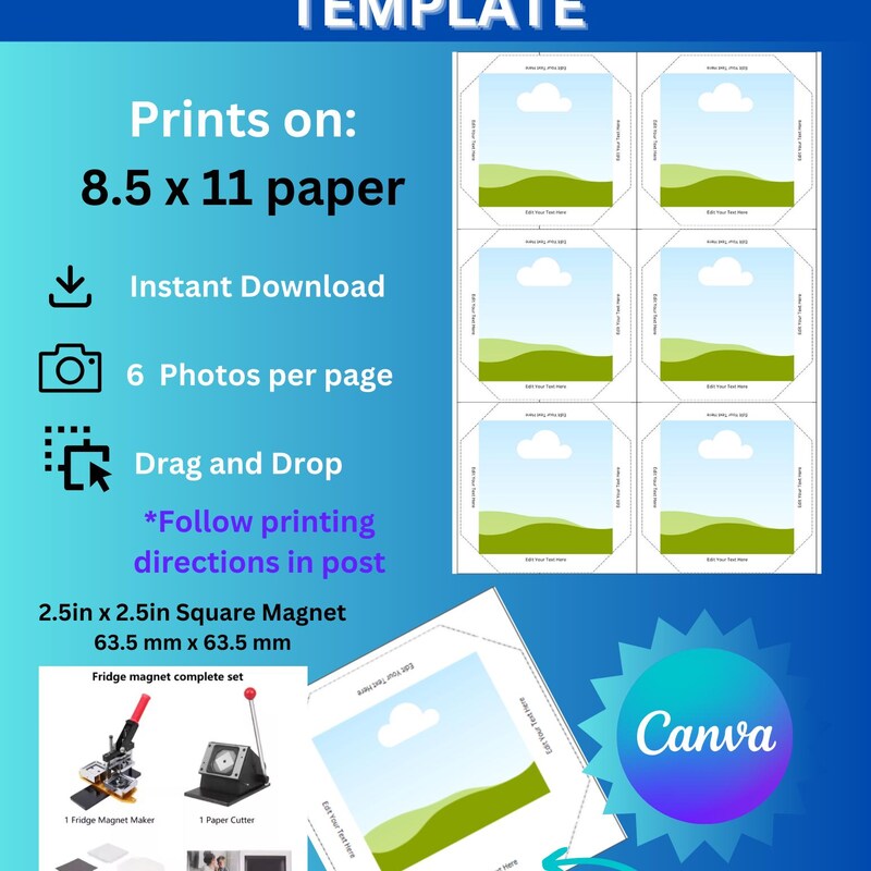 2x2 Magnet Template Canva - Etsy