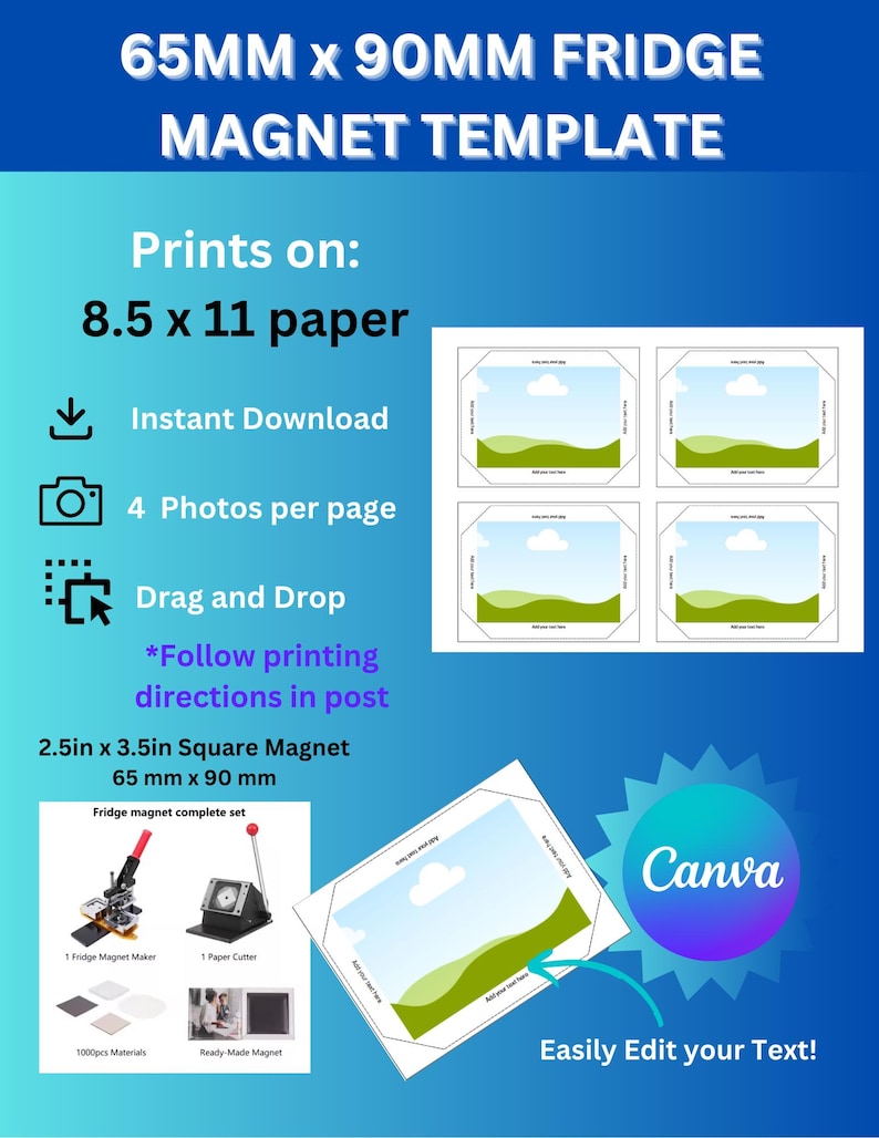 Photo Magnet Template: 65x90mm, Editable Canva Design (digital Download ...