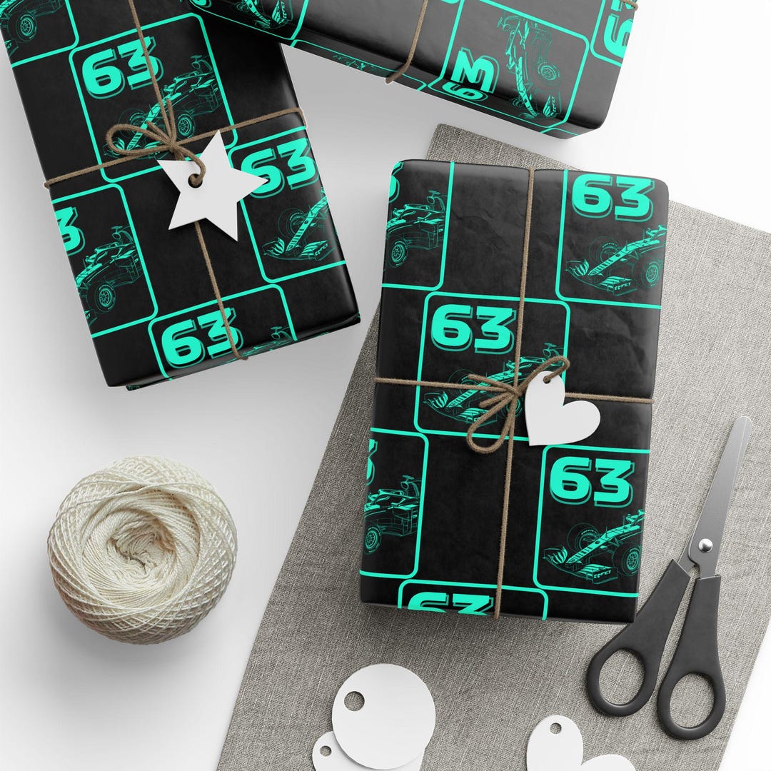 F1 Race Car Gift Wrap: Mercedes Black & Teal Formula 1 Wrapping Paper ...