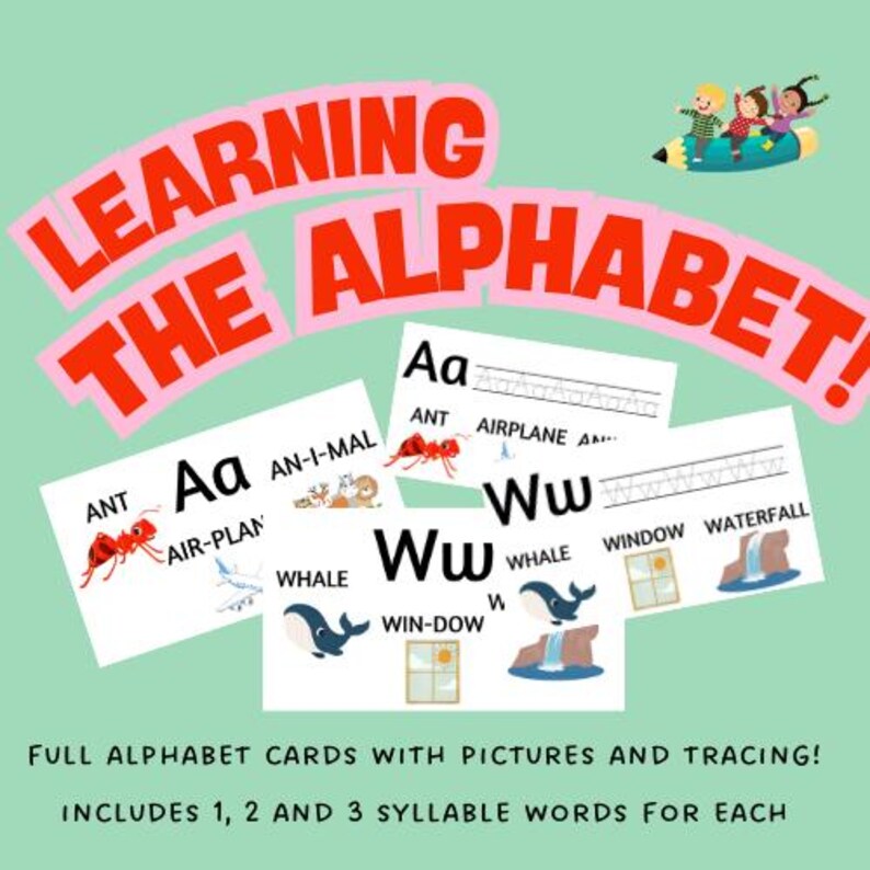 ALPHABET CARDS for Kids - Learning the Alphabet - 1, 2 and 3 Syllables ...