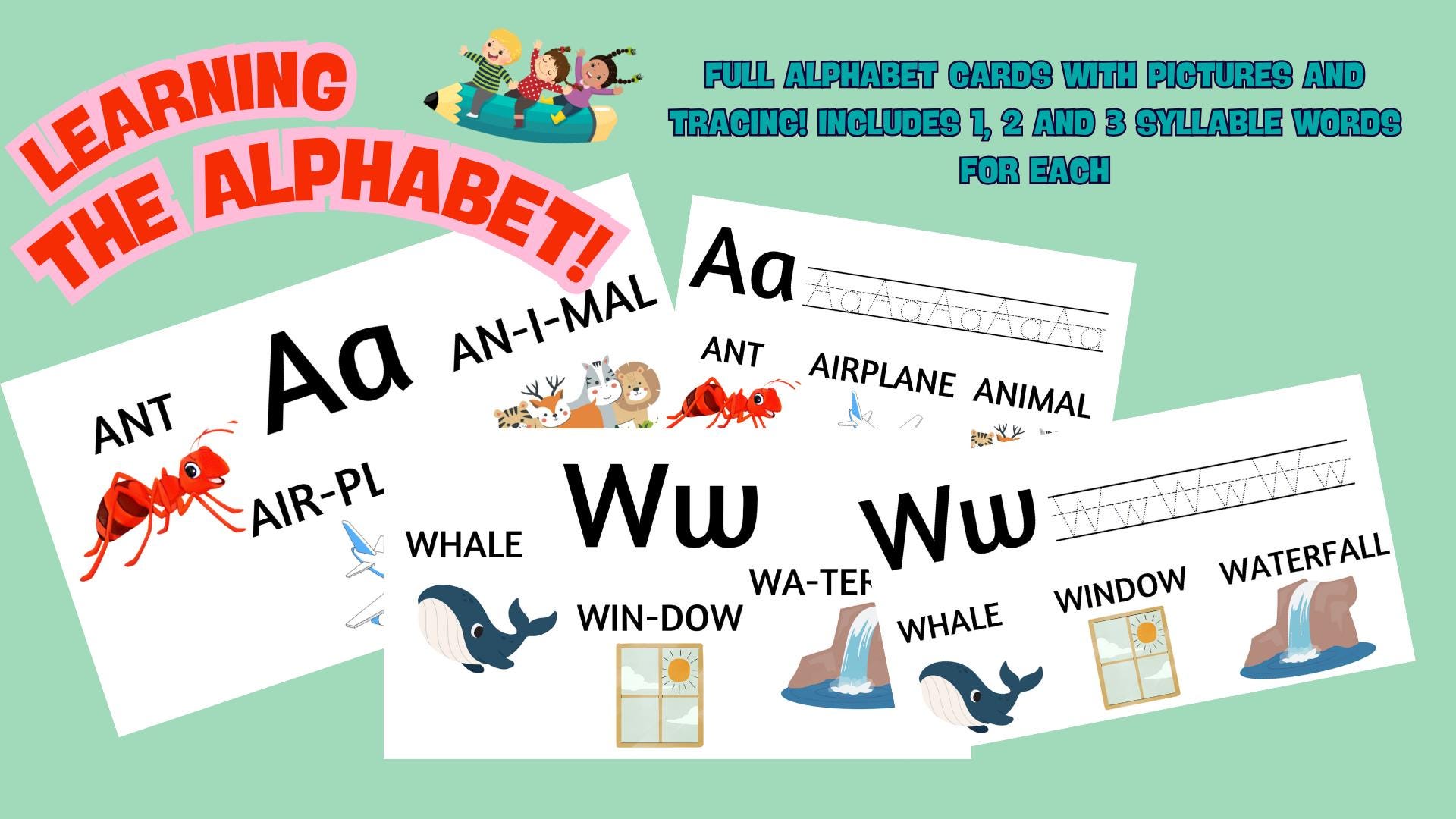 ALPHABET CARDS for Kids - Learning the Alphabet - 1, 2 and 3 Syllables ...