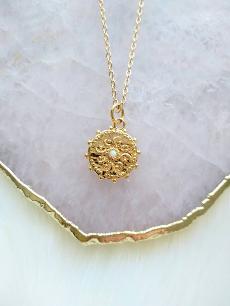 Opal Disc Coin Necklace Delicate Disc Necklace Opal Stone | Etsy UK