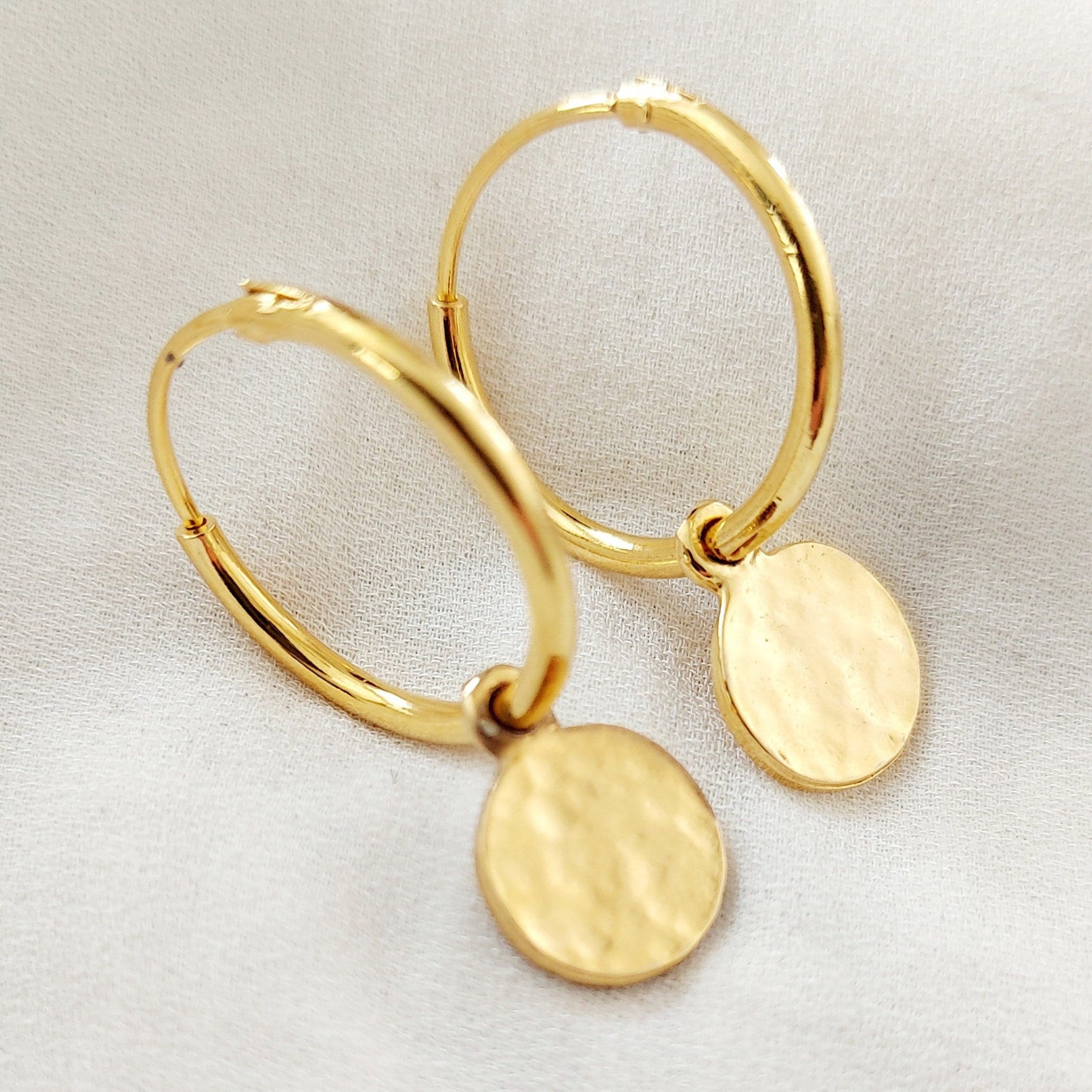 Gold Coin Hoop Earrings: Hammered Disc, 19mm Hoops - Etsy