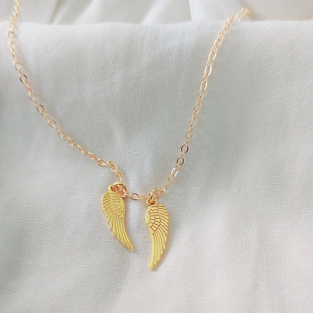 Angel Wings Necklace, Gold Angel Wing Jewellery, Feather Necklace ...
