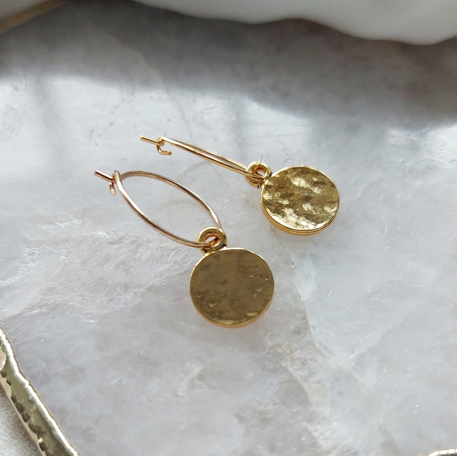 Hammered Gold Disc Hoop Earrings: Small Gold Hoops, Gift for Sister - Etsy