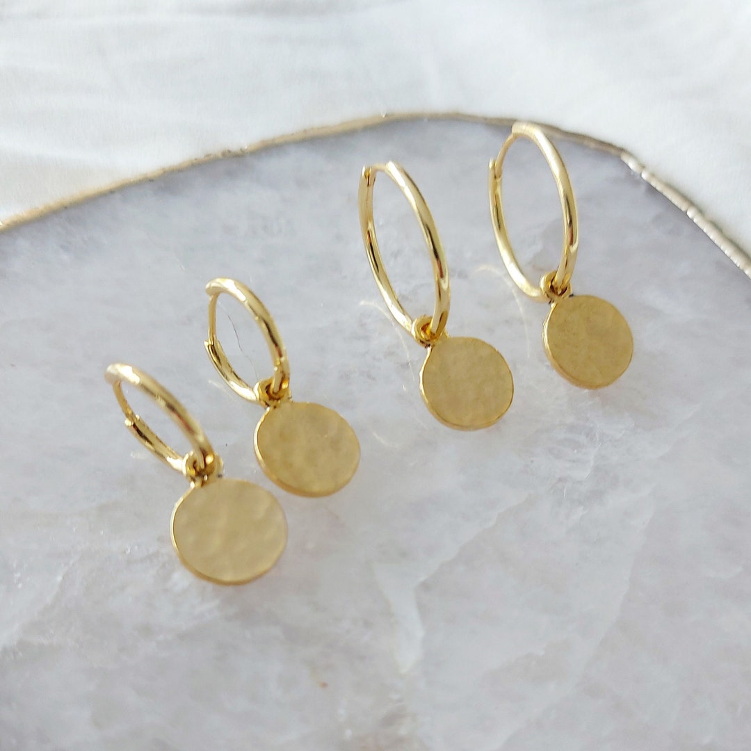 Hammered Gold Coin Hoop Earrings, Classic Coin Earrings, Birthday Gift ...