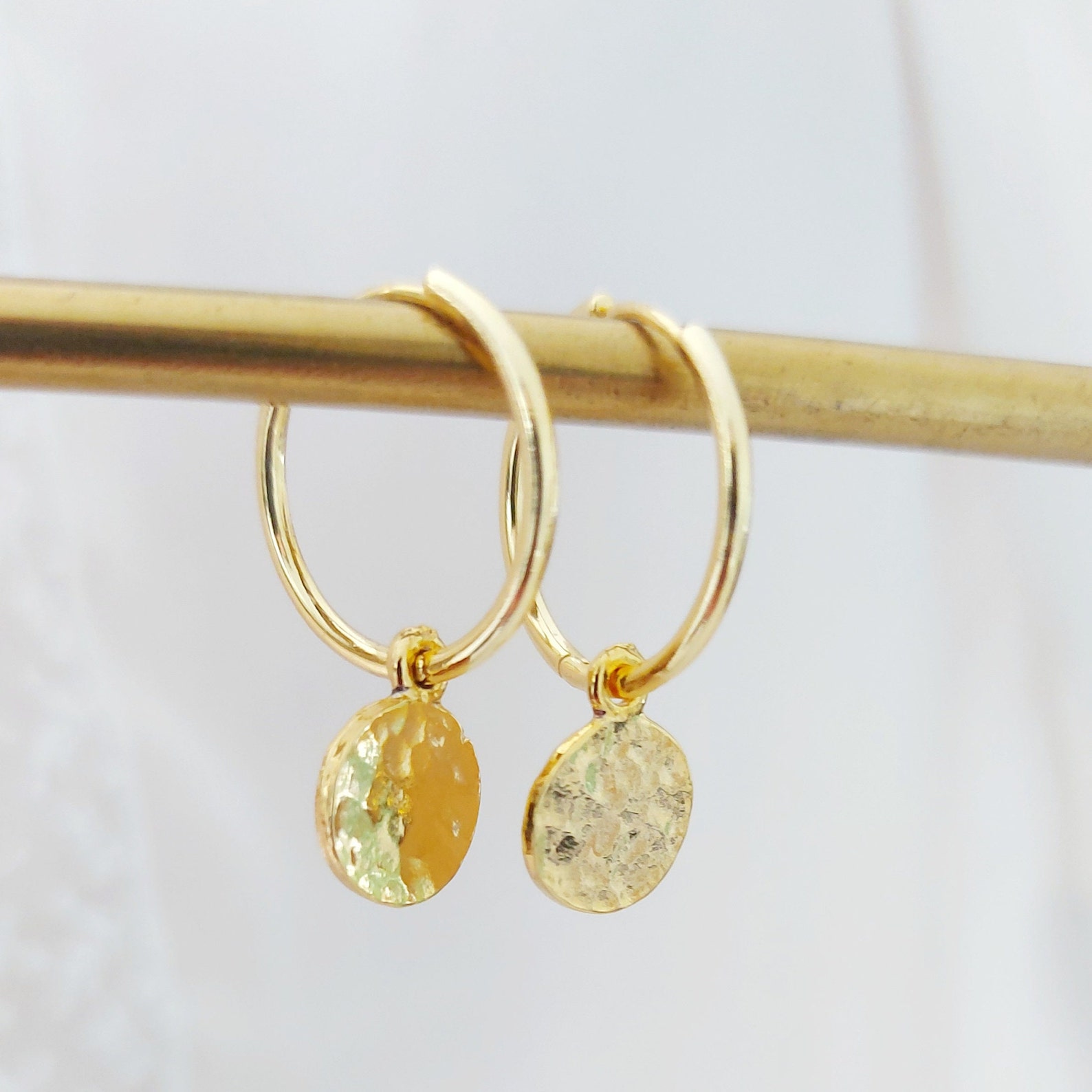 Gold Coin Hoop Earrings: Hammered Disc, 19mm Hoops - Etsy