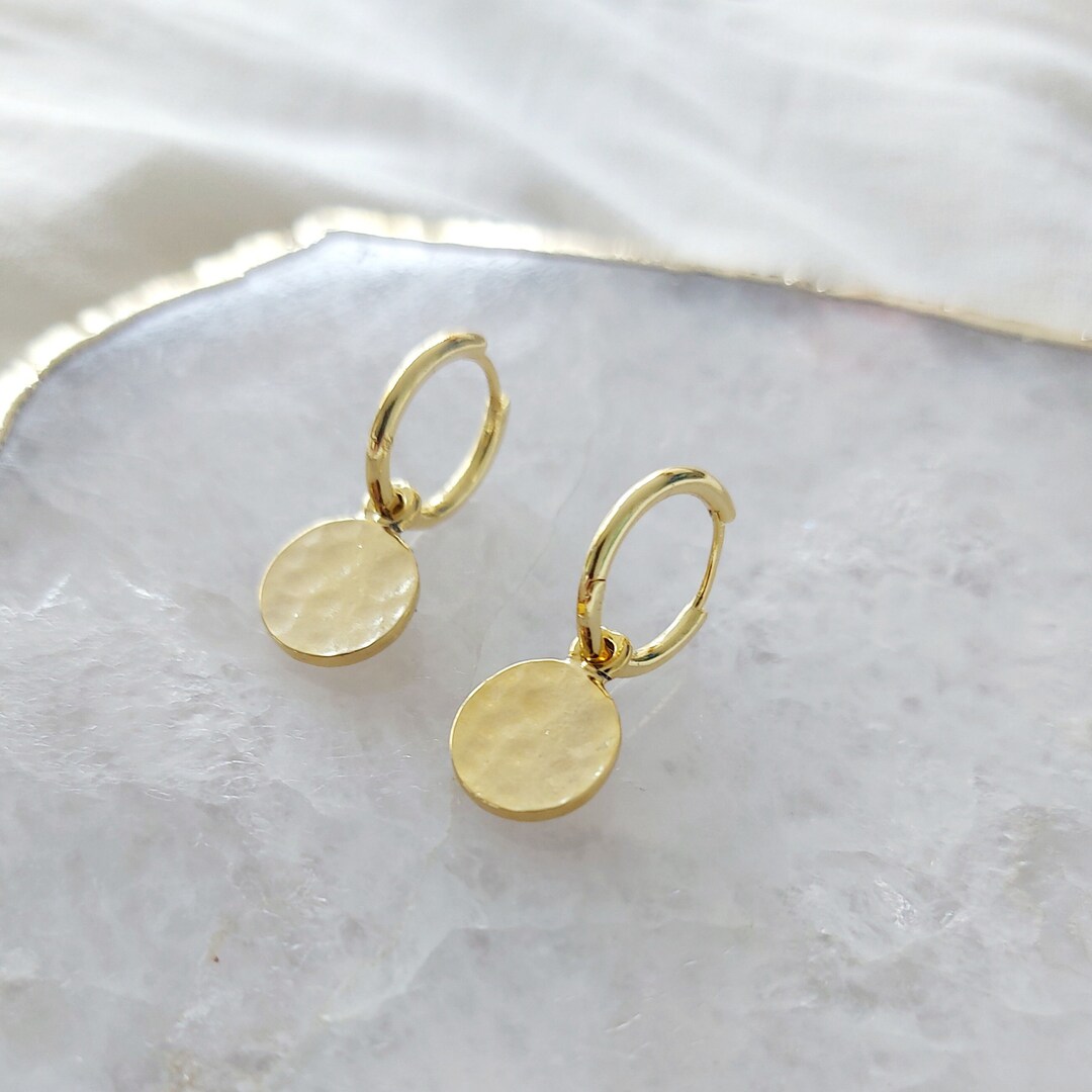 Hammered Gold Coin Hoop Earrings, Classic Coin Earrings, Birthday Gift ...