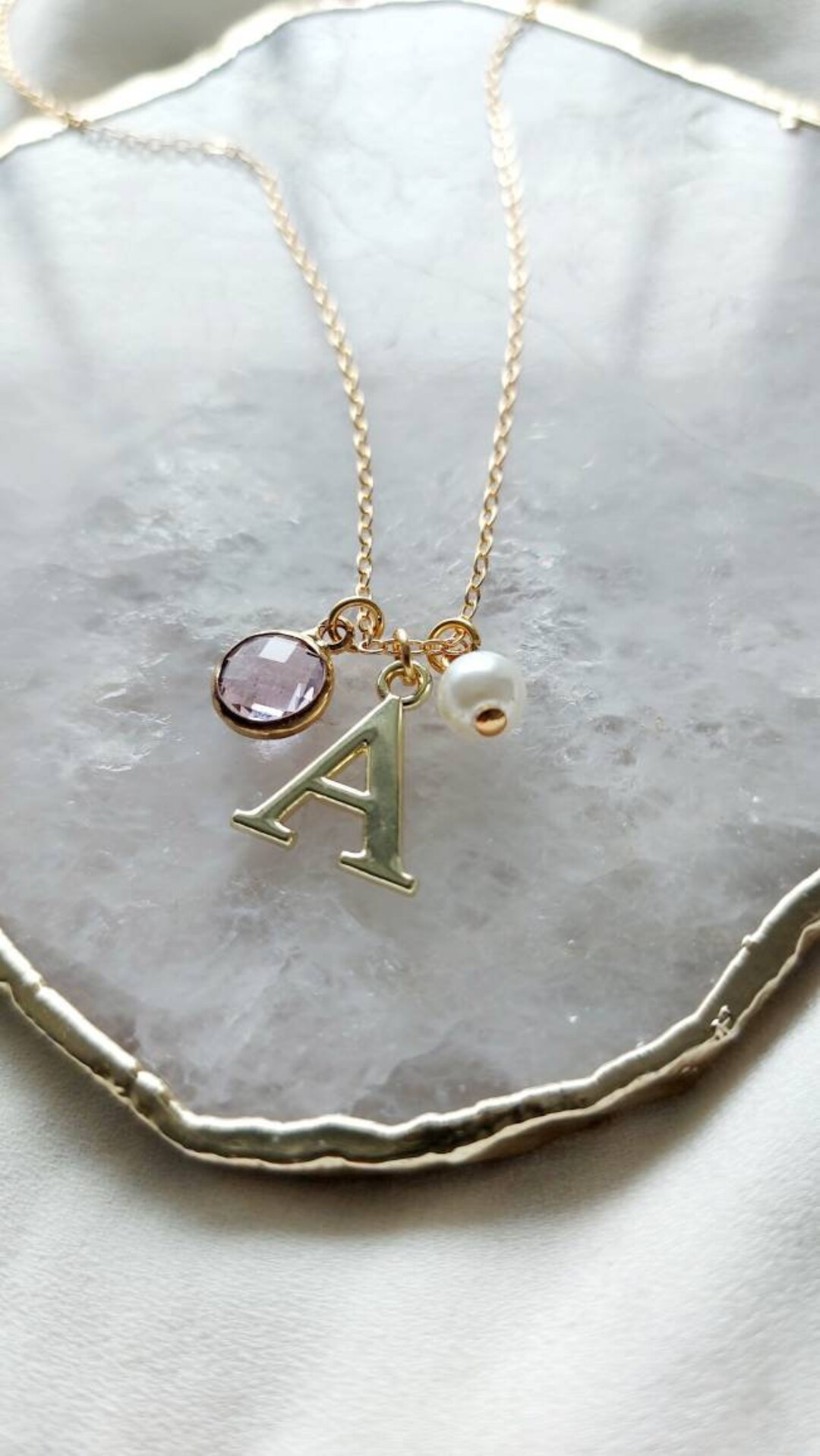 Small Gold Initial and Birthstone Necklace Personalised - Etsy