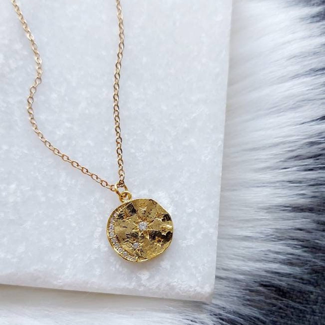 Gold Star and Moon Coin, Gold Moon Necklace, Layering Necklace, Moon ...