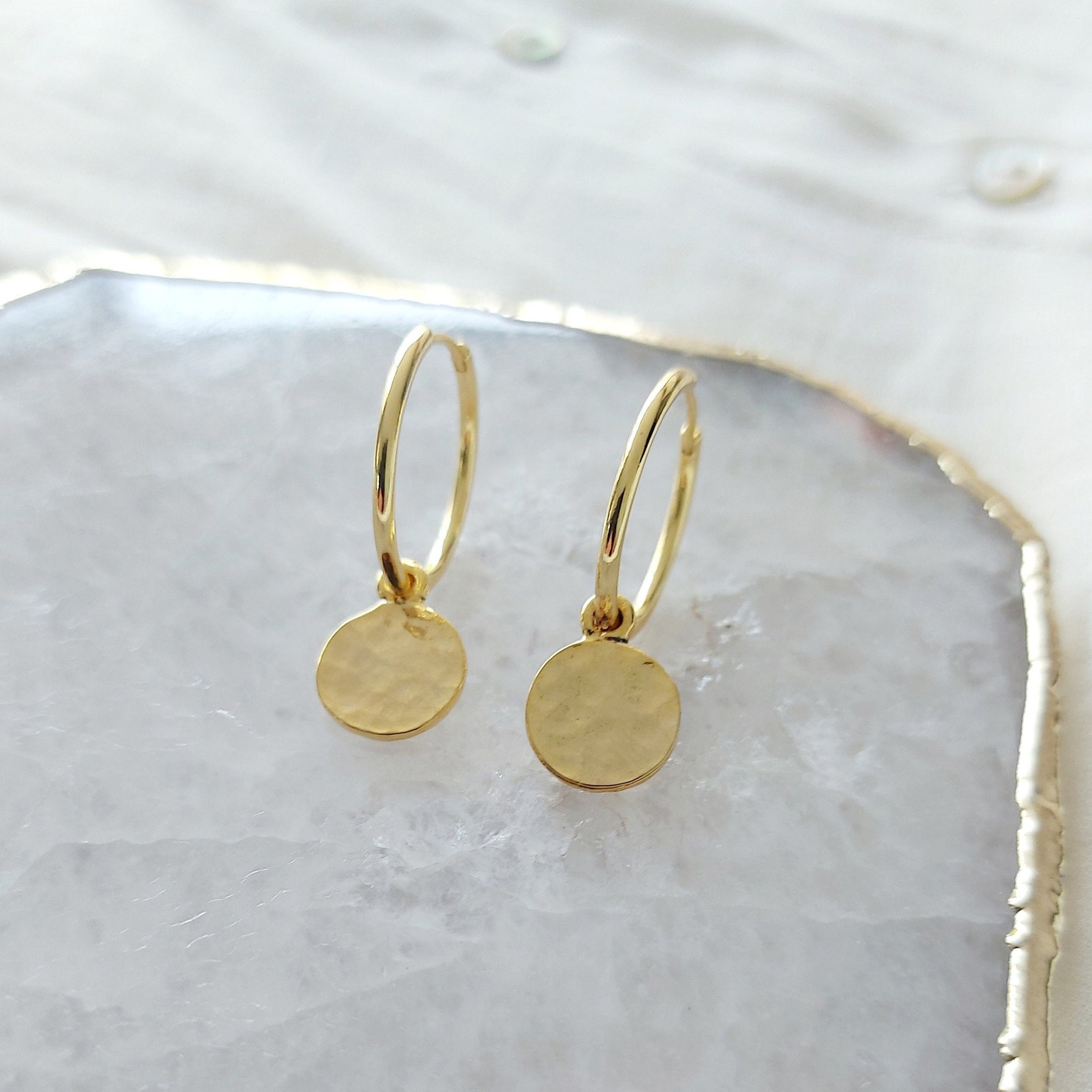 Gold Coin Hoop Earrings: Hammered Disc, 19mm Hoops - Etsy