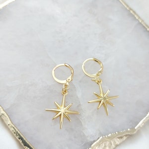 Gold Star Hoop Earrings, Small Huggie Hoops, Star Earrings, Small Gold ...
