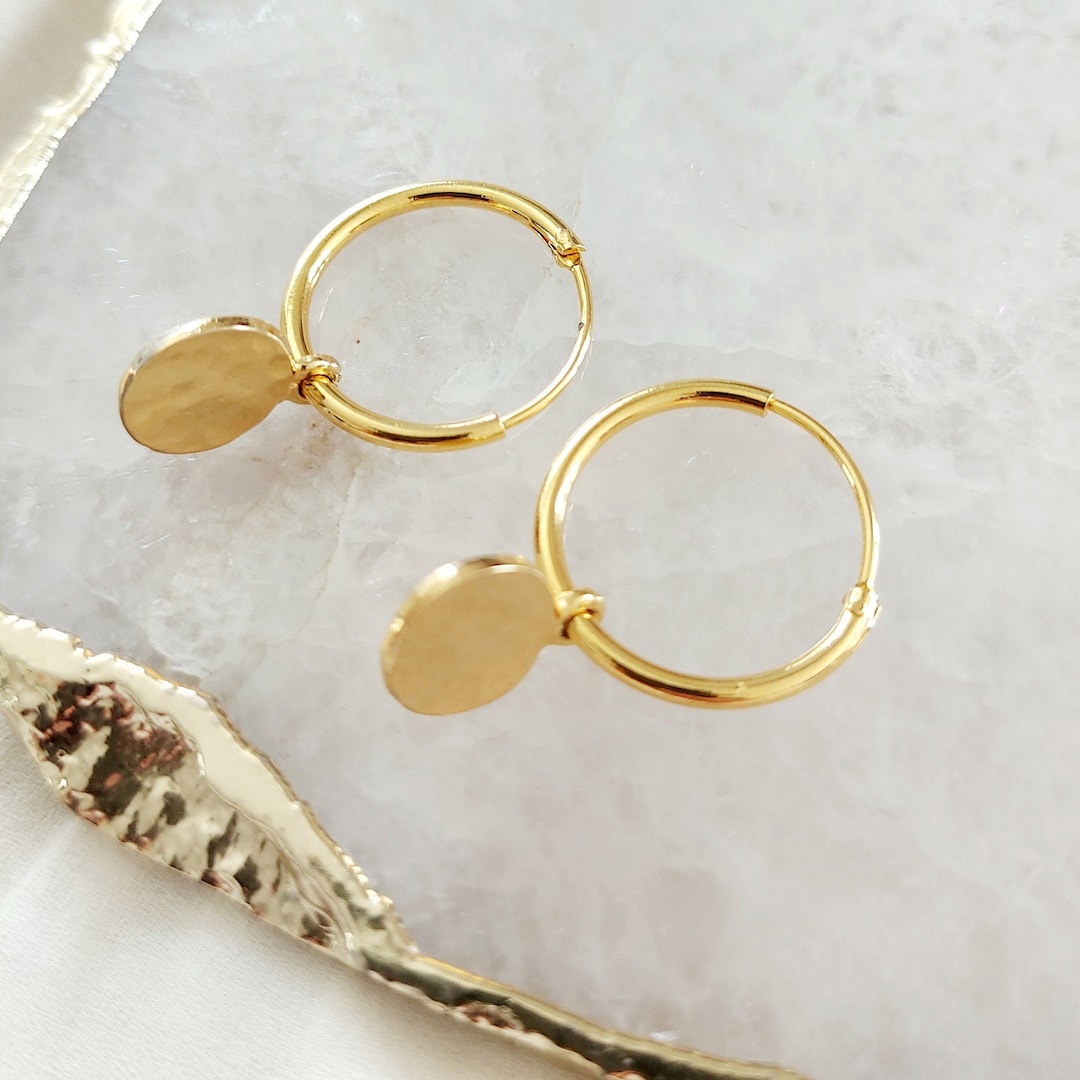 Gold Coin Hoop Earrings: Hammered Disc, 19mm Hoops - Etsy