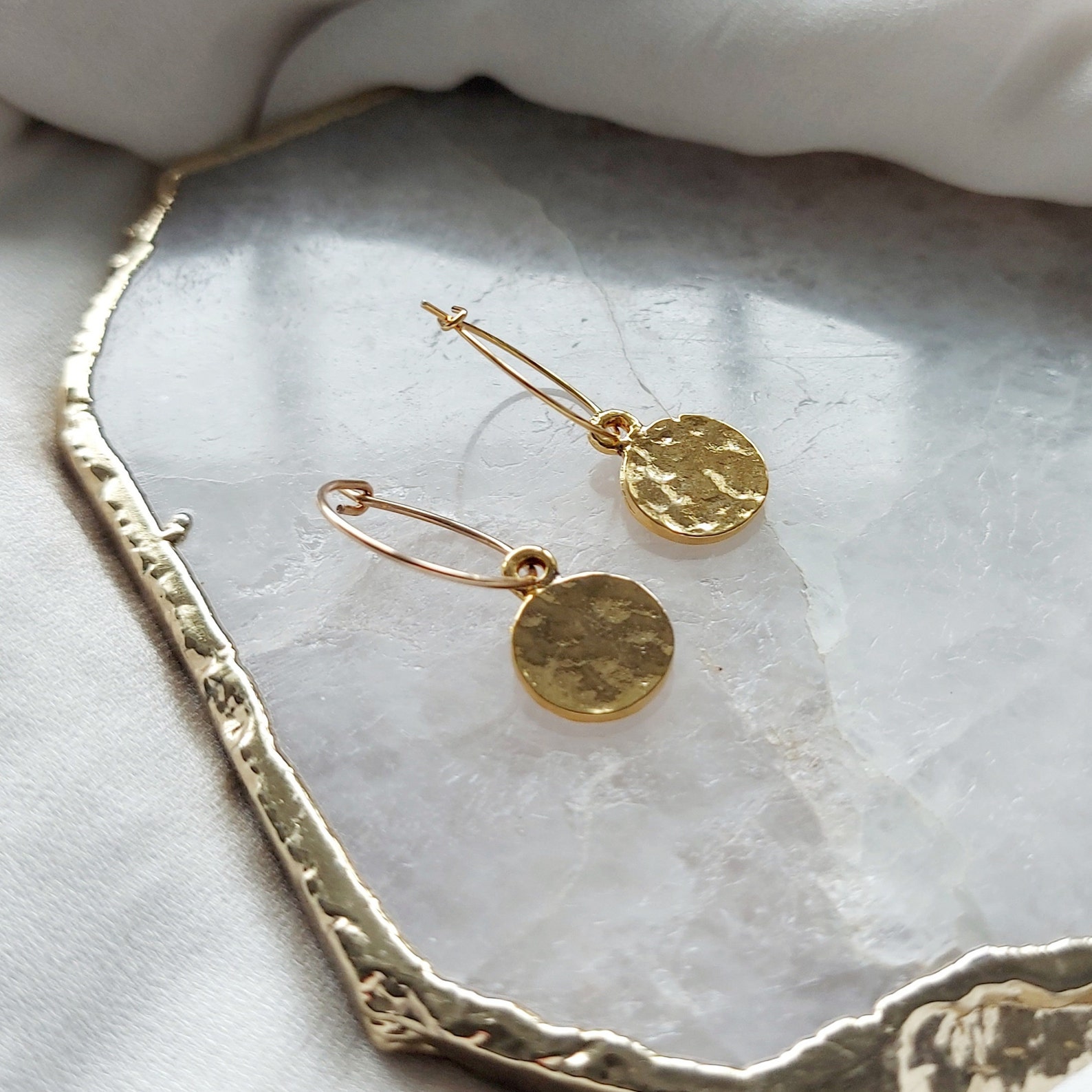 Hammered Gold Disc Hoop Earrings: Small Gold Hoops, Gift for Sister - Etsy