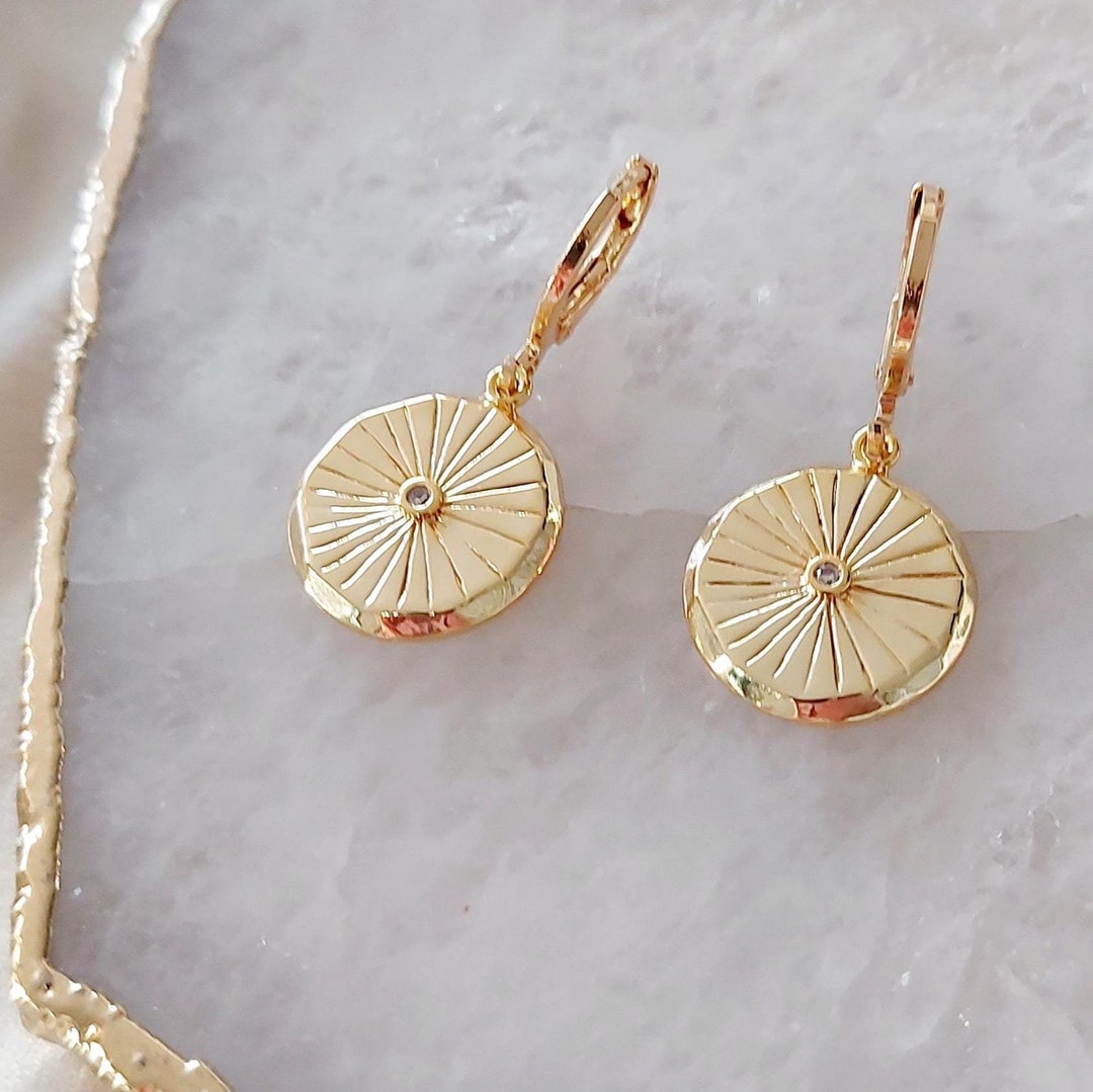 Gold Coin Hoop Earrings, Gold Disc Earrings, Small Gold Hoops, Birthday ...