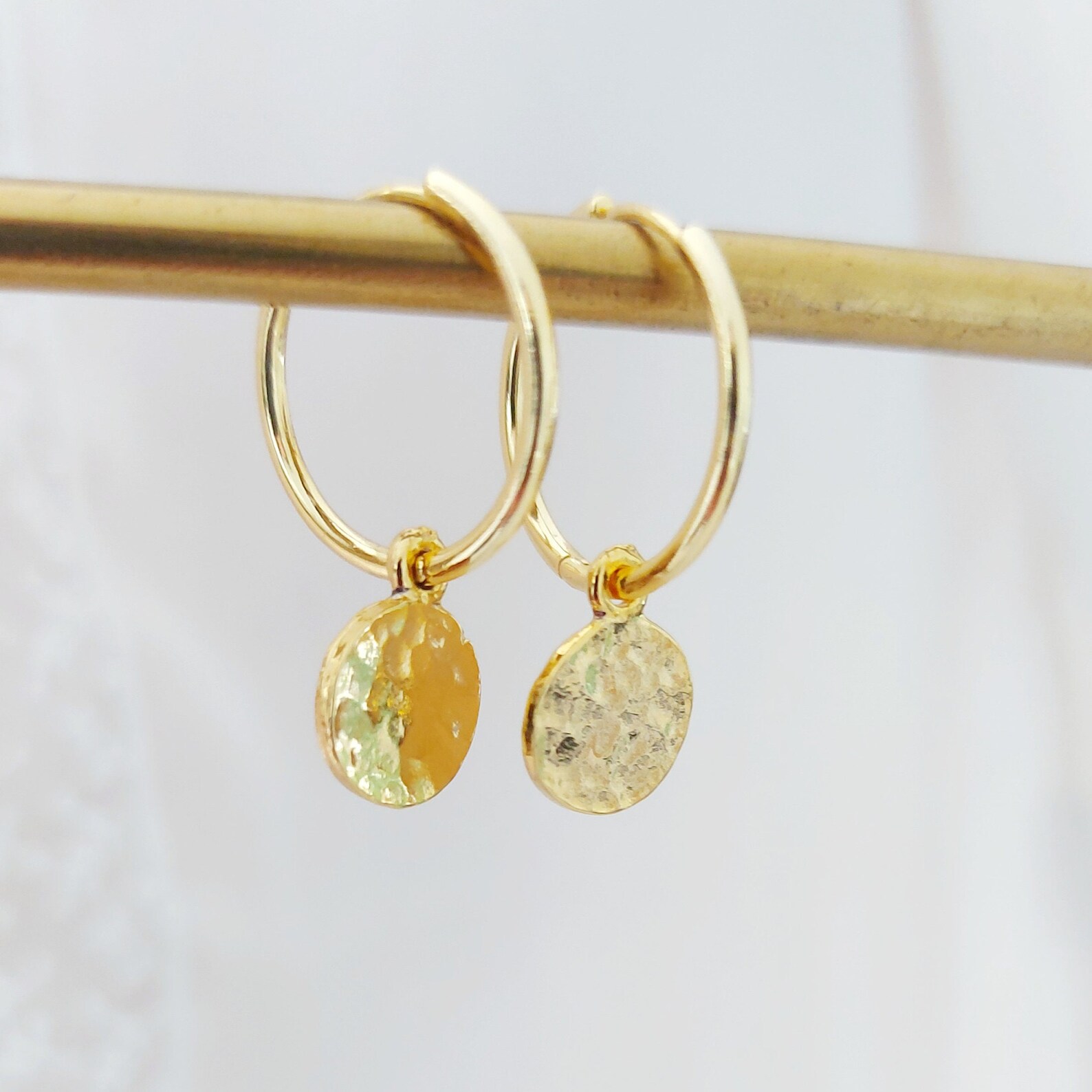 Gold Coin Hoop Earrings: Hammered Disc, 19mm Hoops - Etsy