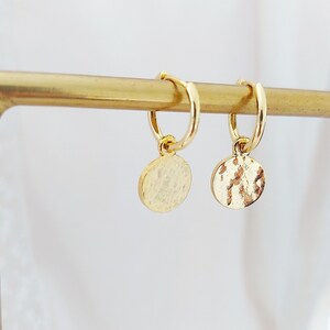 Hammered Gold Coin Hoop Earrings, Classic Coin Earrings, Birthday Gift ...