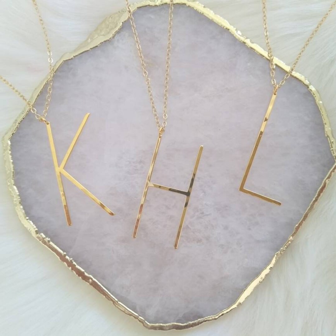 Large Gold Letter Necklace, Letter Necklace, Hammered Letter Necklace ...