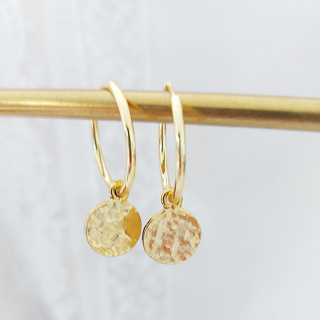 Gold Coin Hoop Earrings: Hammered Disc, 19mm Hoops - Etsy