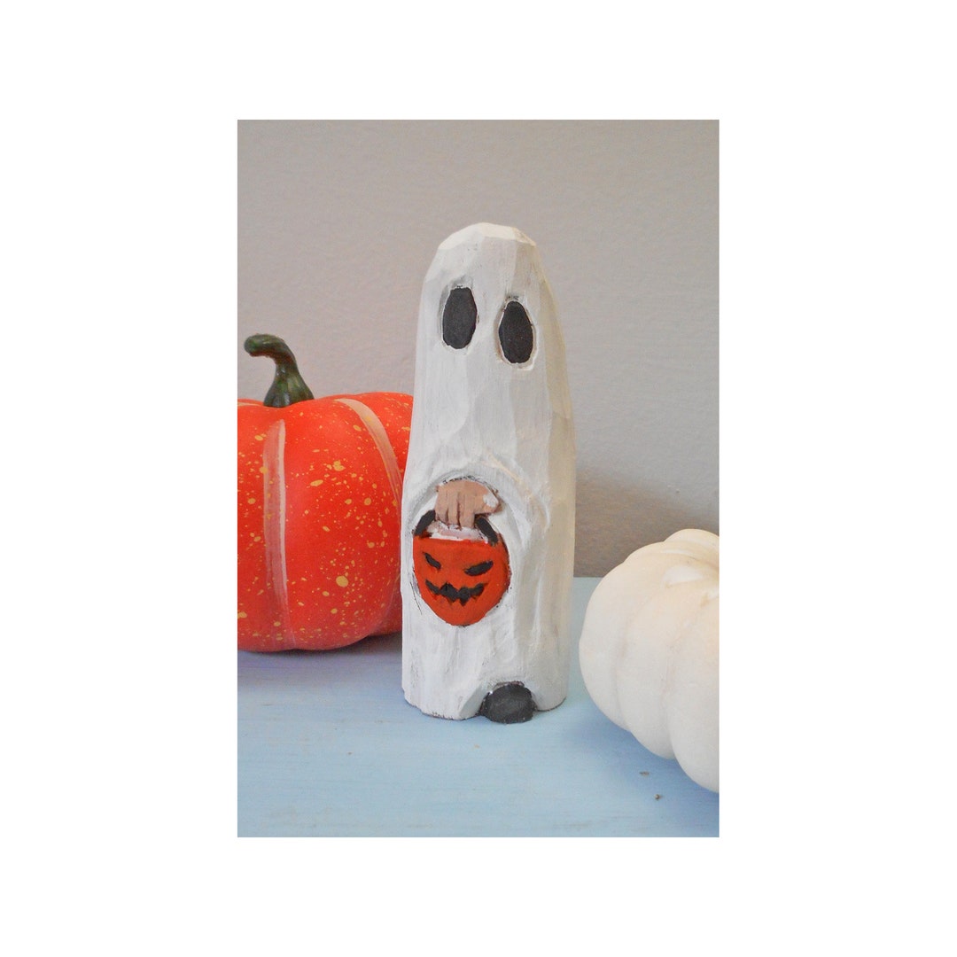 Halloween Ghost With Jack-o-lantern Decoration Woodcarving - Etsy