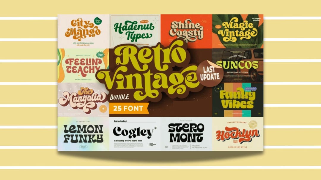 Retro Vintage Font Bundle, Font Retro Bundles, Fonts Vintage, Procreate ...