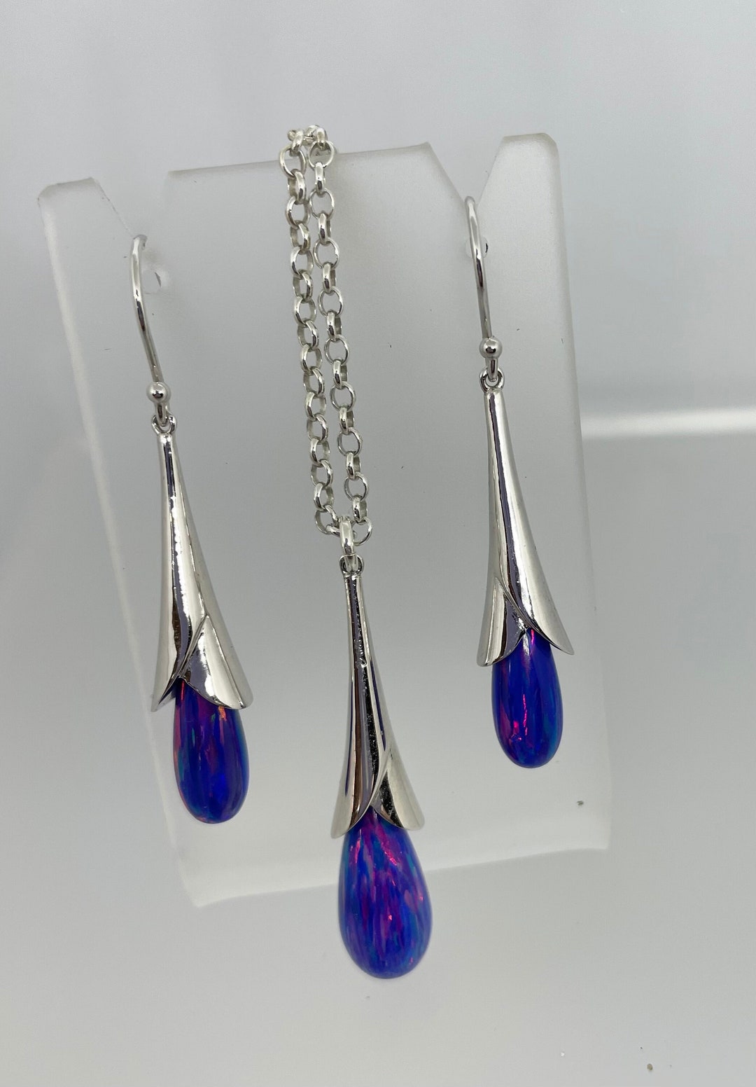 Australian Blue Starry Night Opal Neklace and Earrings Set - Etsy