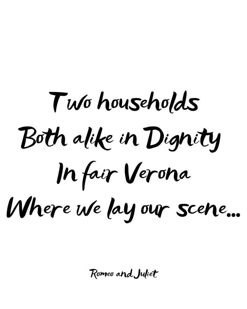 Verona Romeo and Juliet Quote Poster, Minimalist Wall Art Print File ...