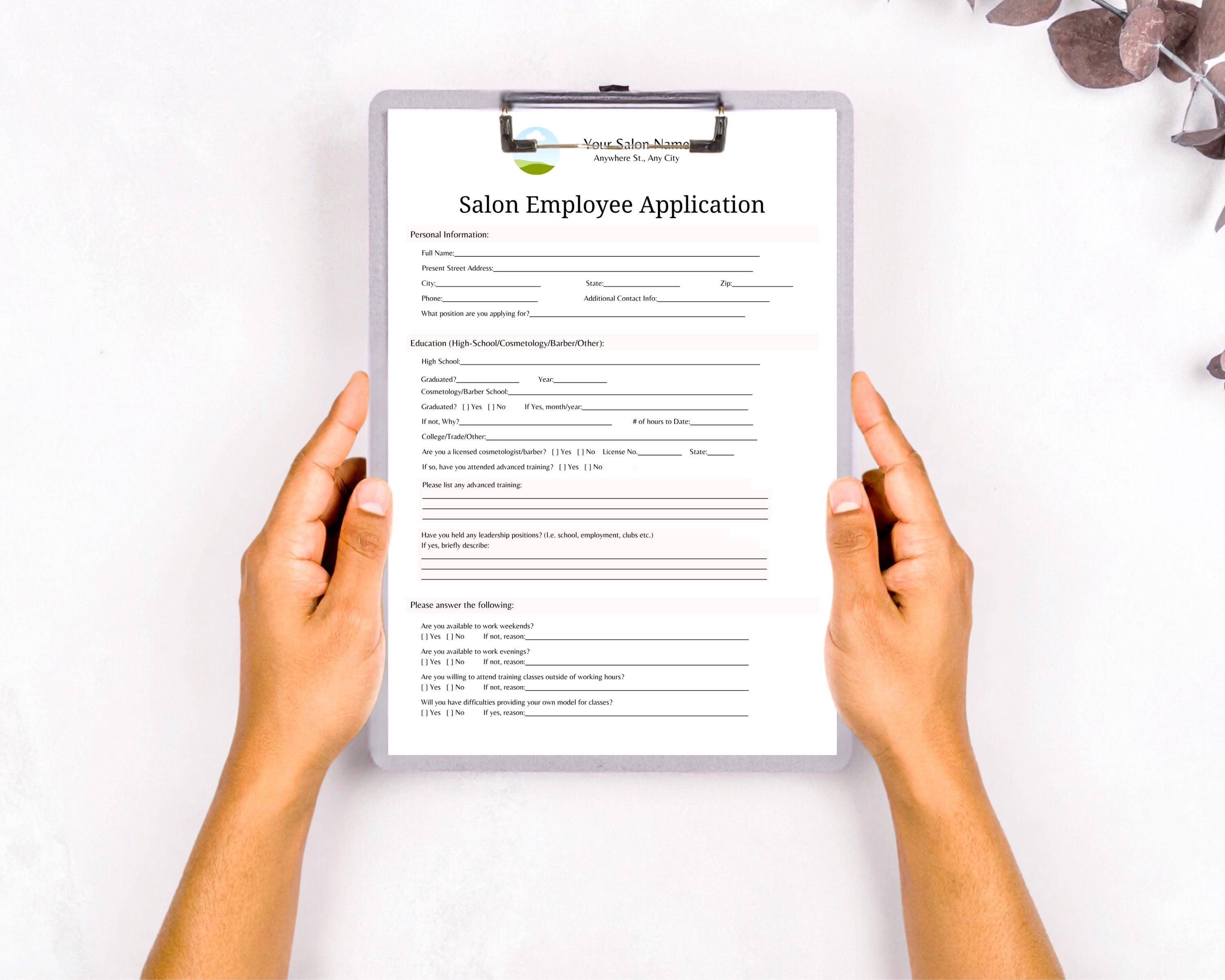 Employee Application Form Template for Beauty Business Hair Salon ...