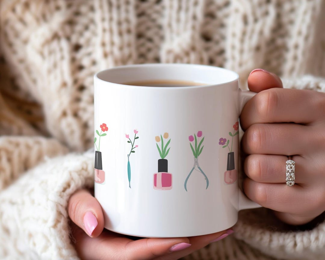 Nail Tech Mug Cute Floral Coffee Cup Gift for Manicurists Nail Artists ...