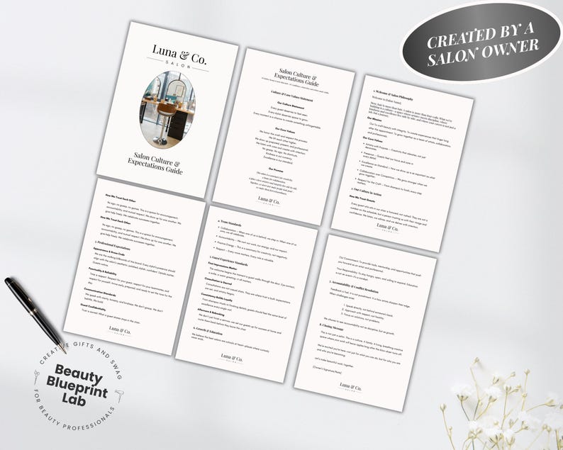 Editable Salon Team Standards Core Values Template | Employee Handbook ...