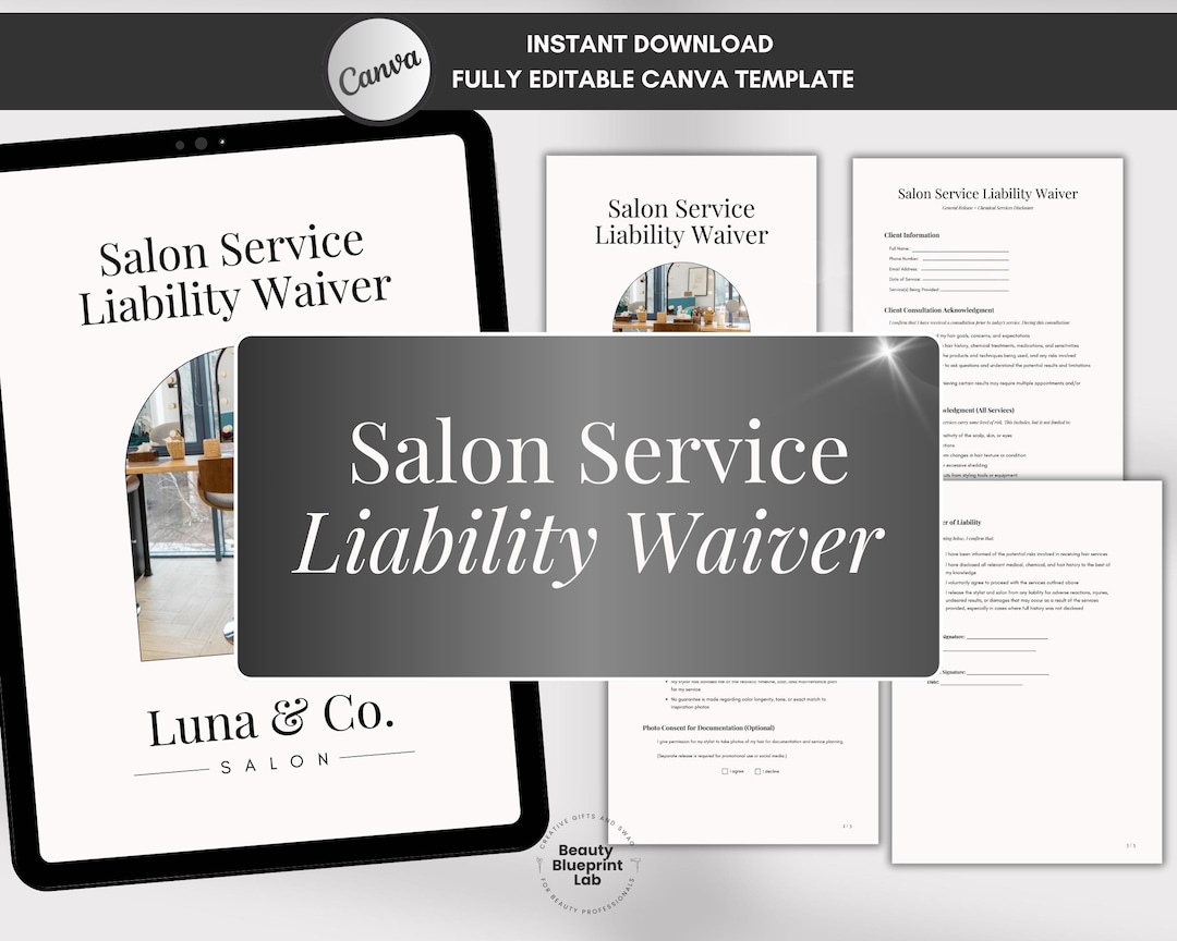 Salon Service Liability Waiver Editable General Release Form and ...