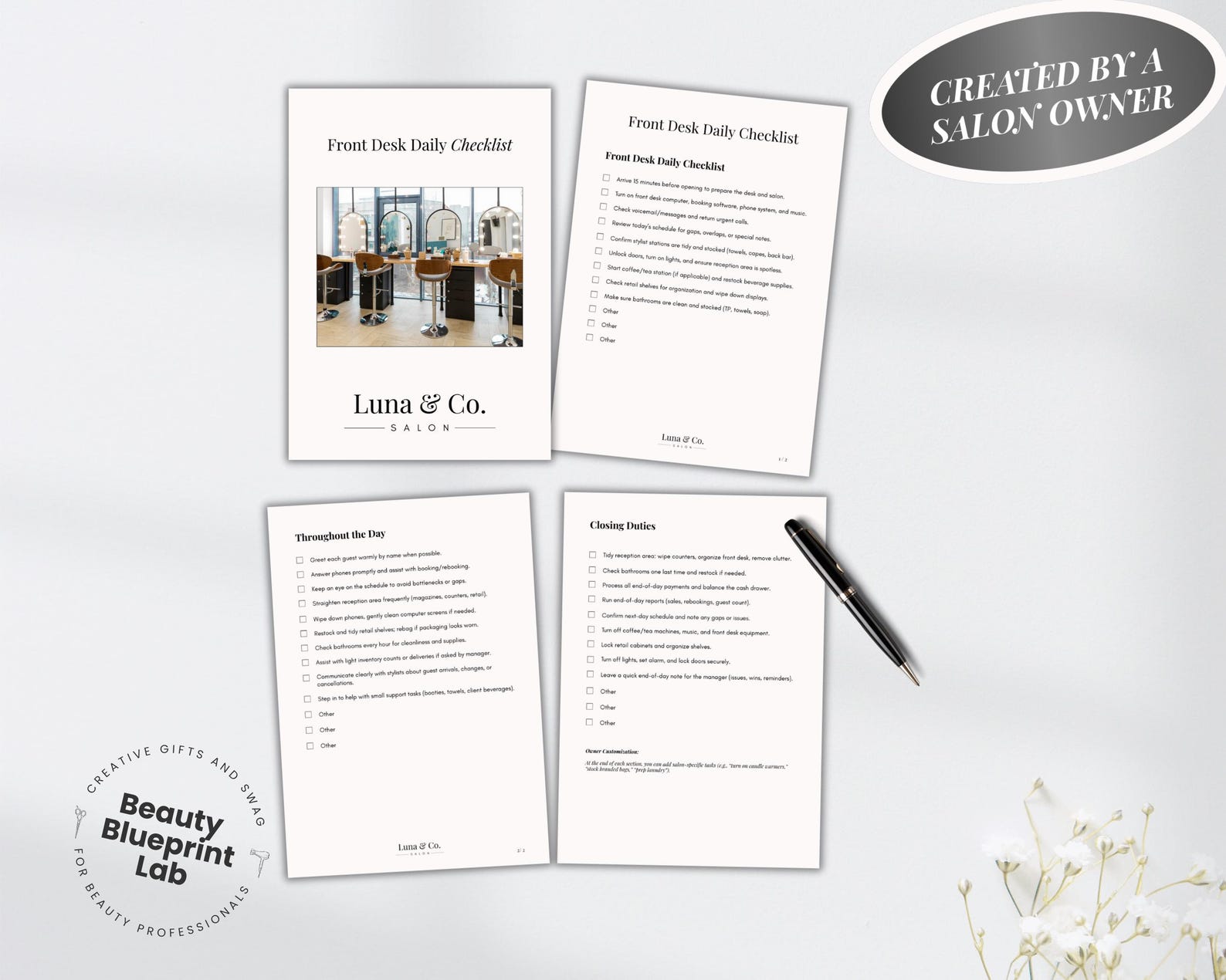 Salon Front Desk Checklist Template: Editable Receptionist Duties ...