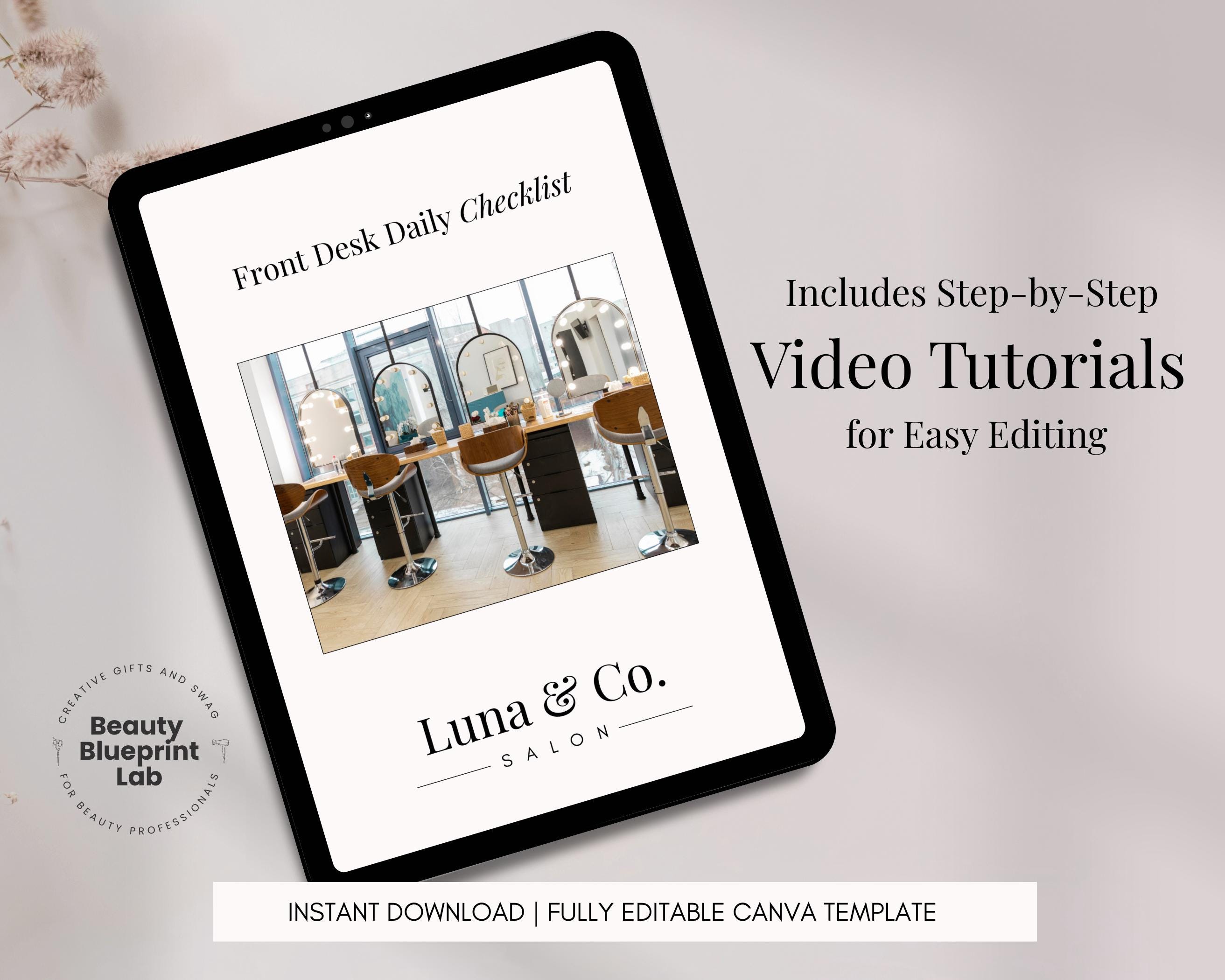 Salon Front Desk Checklist Template: Editable Receptionist Duties ...