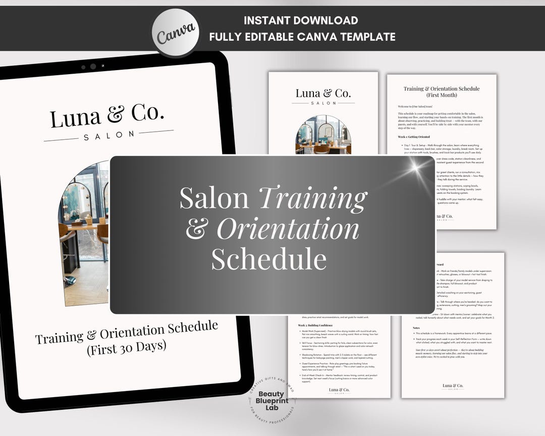 Salon Training Schedule Template: New Hire Onboarding Guide (canva PDF ...