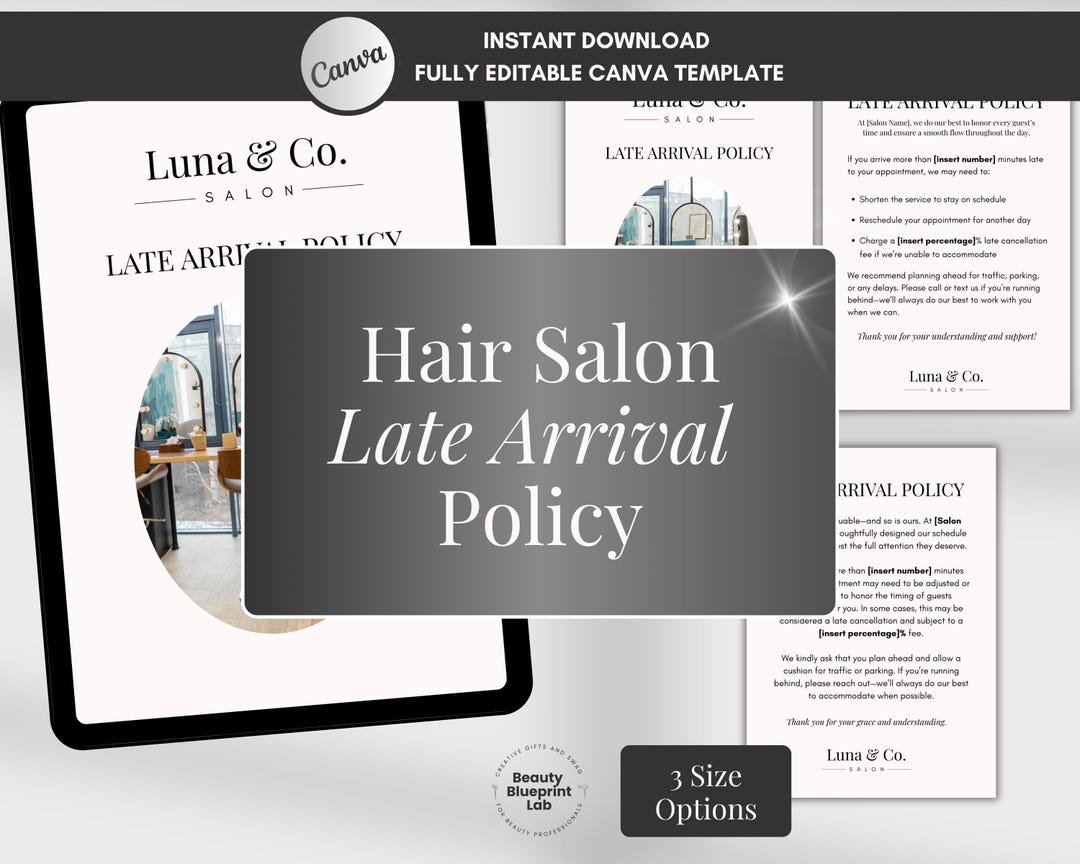 Salon Late Arrival Policy Template: Editable Printable Sign (PDF ...