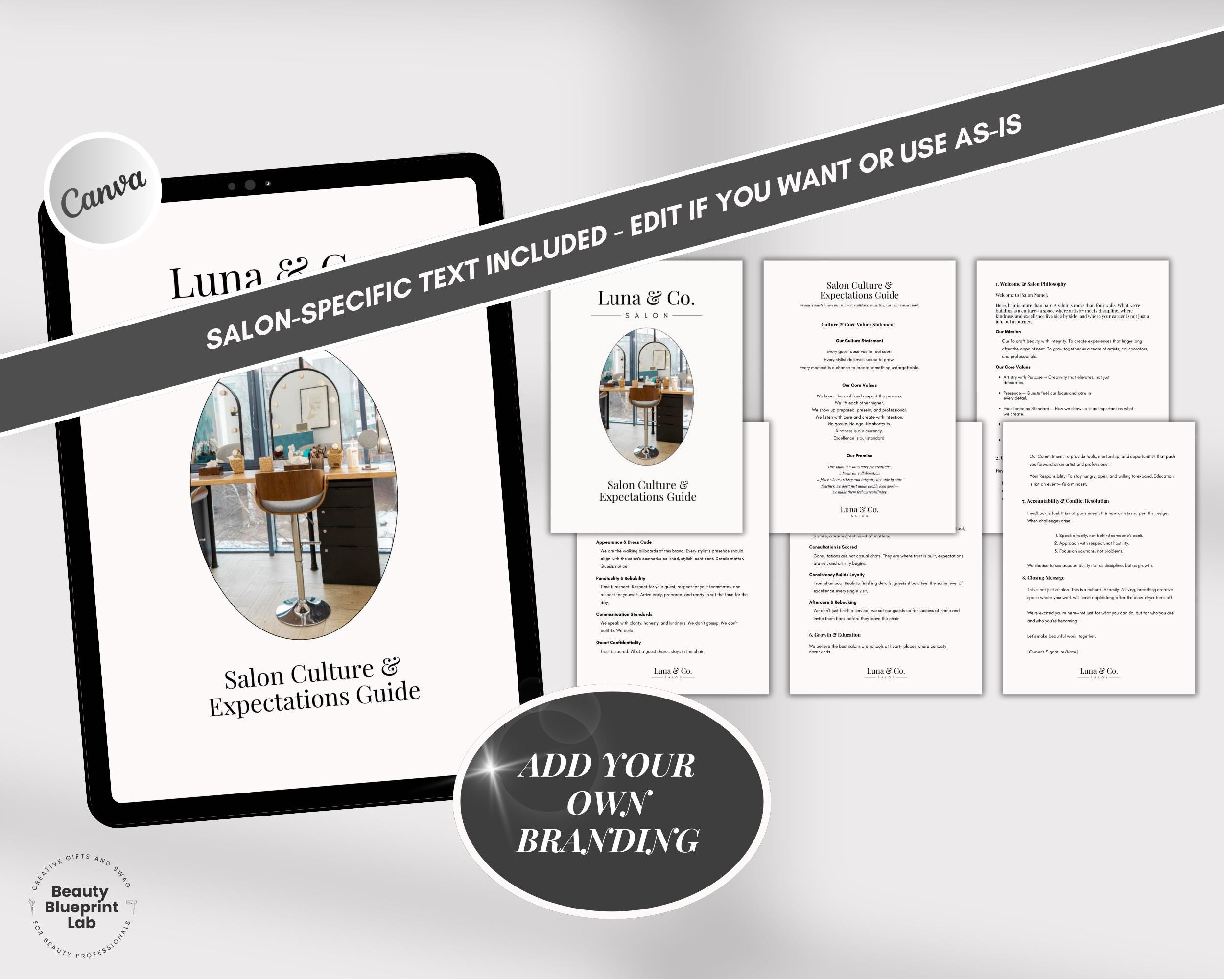 Editable Salon Team Standards Core Values Template | Employee Handbook ...