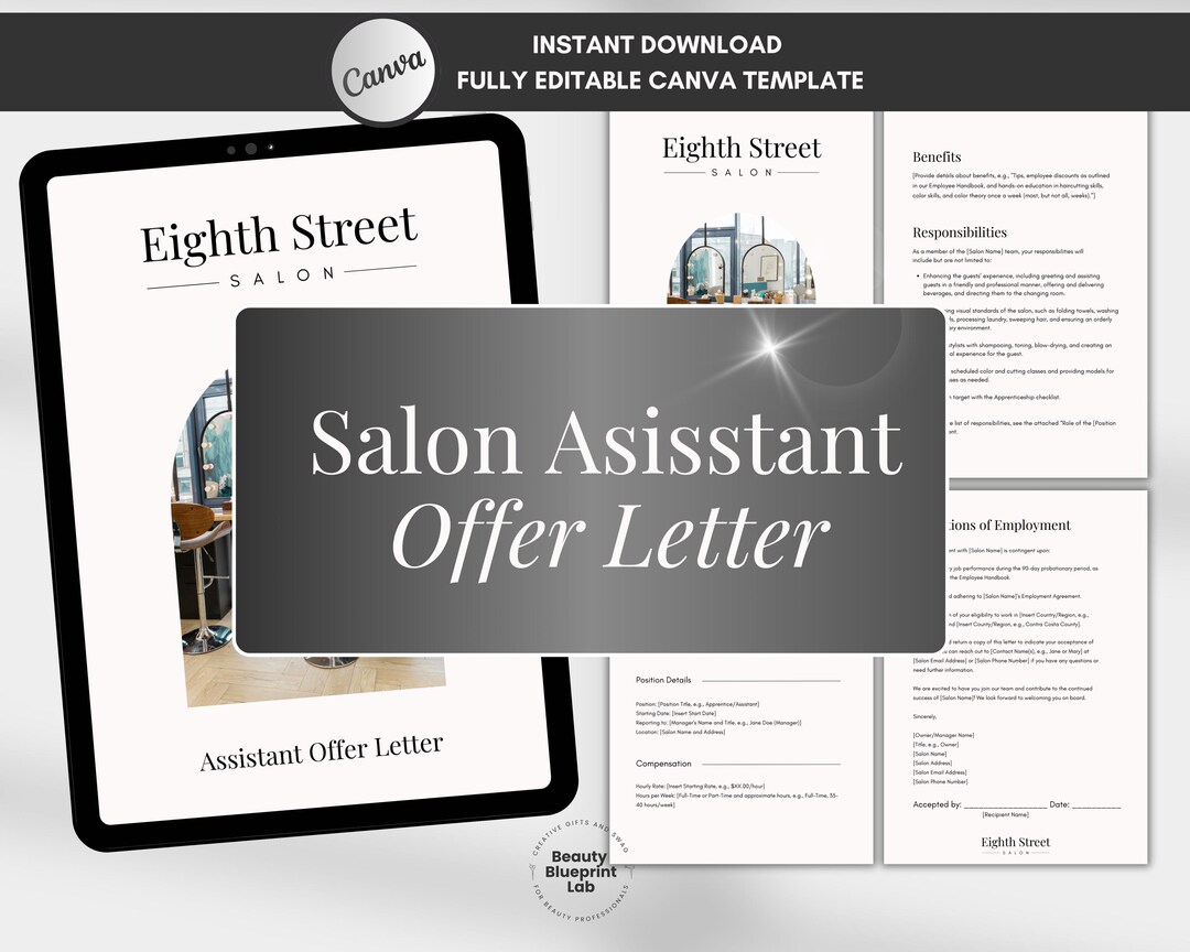 Editable Salon Assistant Offer Letter Template: New Hire Onboarding ...