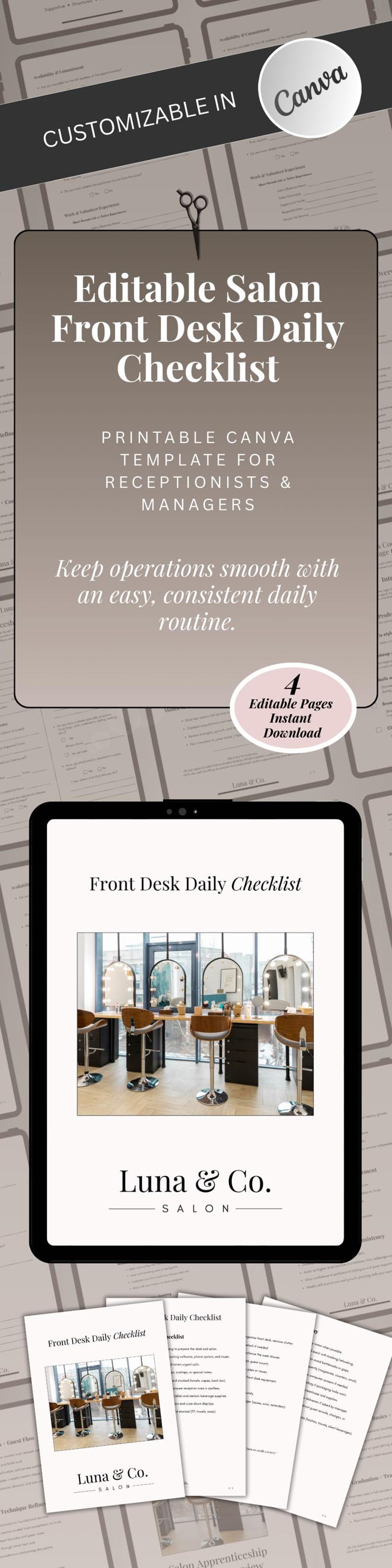 Salon Front Desk Checklist Template: Editable Receptionist Duties ...