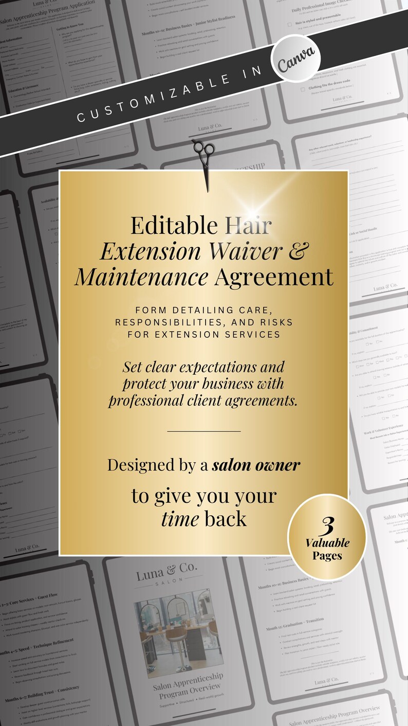 Hair Extension Waiver Template: Salon Client Consent Form (canva ...