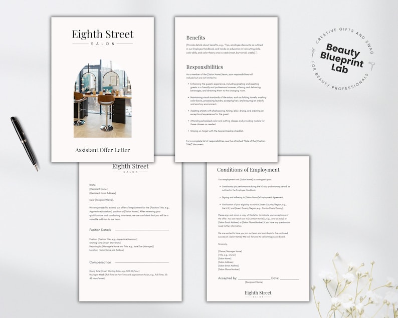 Editable Salon Assistant Offer Letter Template: New Hire Onboarding ...