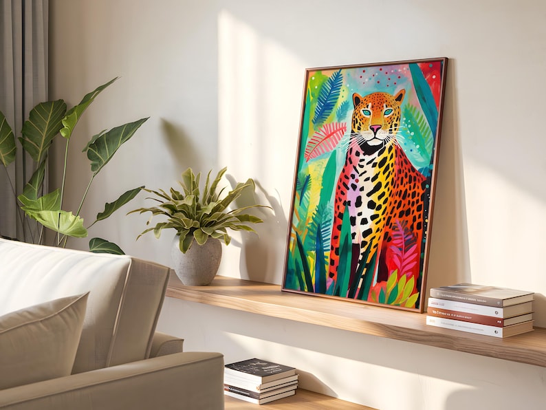 Colorful Jaguar Art Print Bold Animal Wall Decor Vibrant Jungle Decor ...