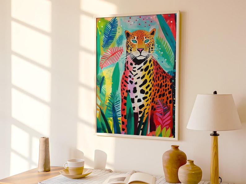 Colorful Jaguar Art Print Bold Animal Wall Decor Vibrant Jungle Decor ...