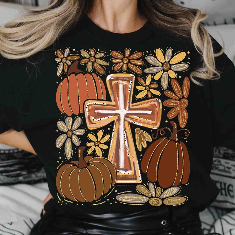 Boho Floral Pumpkin Cross Fall Jesus, Autumn Pumpkin Floral, Retro Fall ...
