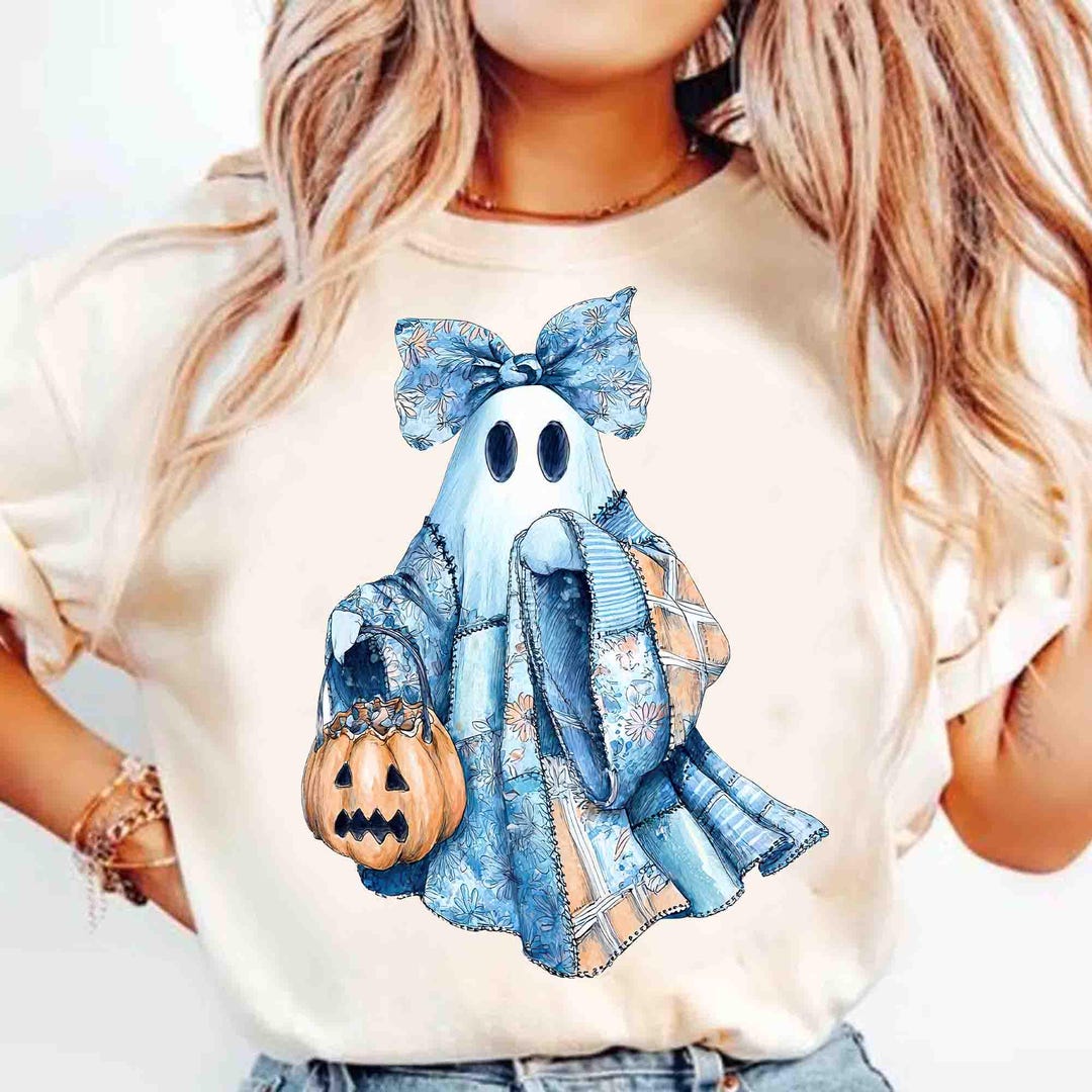 Fantôme Halloween rétro en jean bleu denim, fantôme fantasmagorique ...