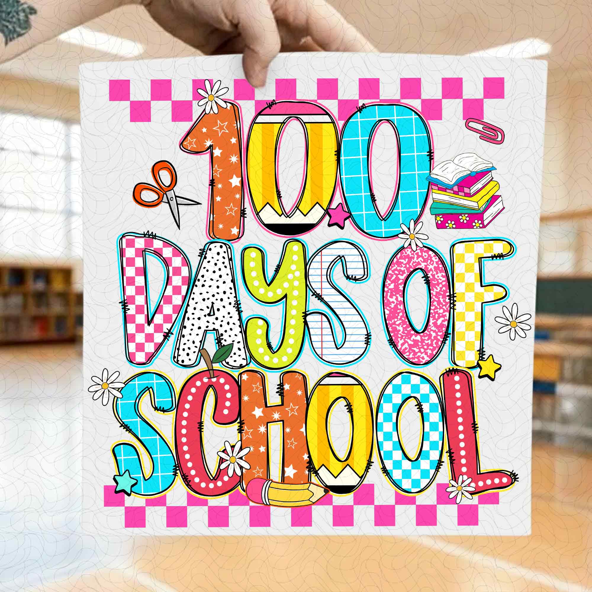 100 Days of School Png, Retro Checkered Png, Coquette Bow Png, Doodle ...