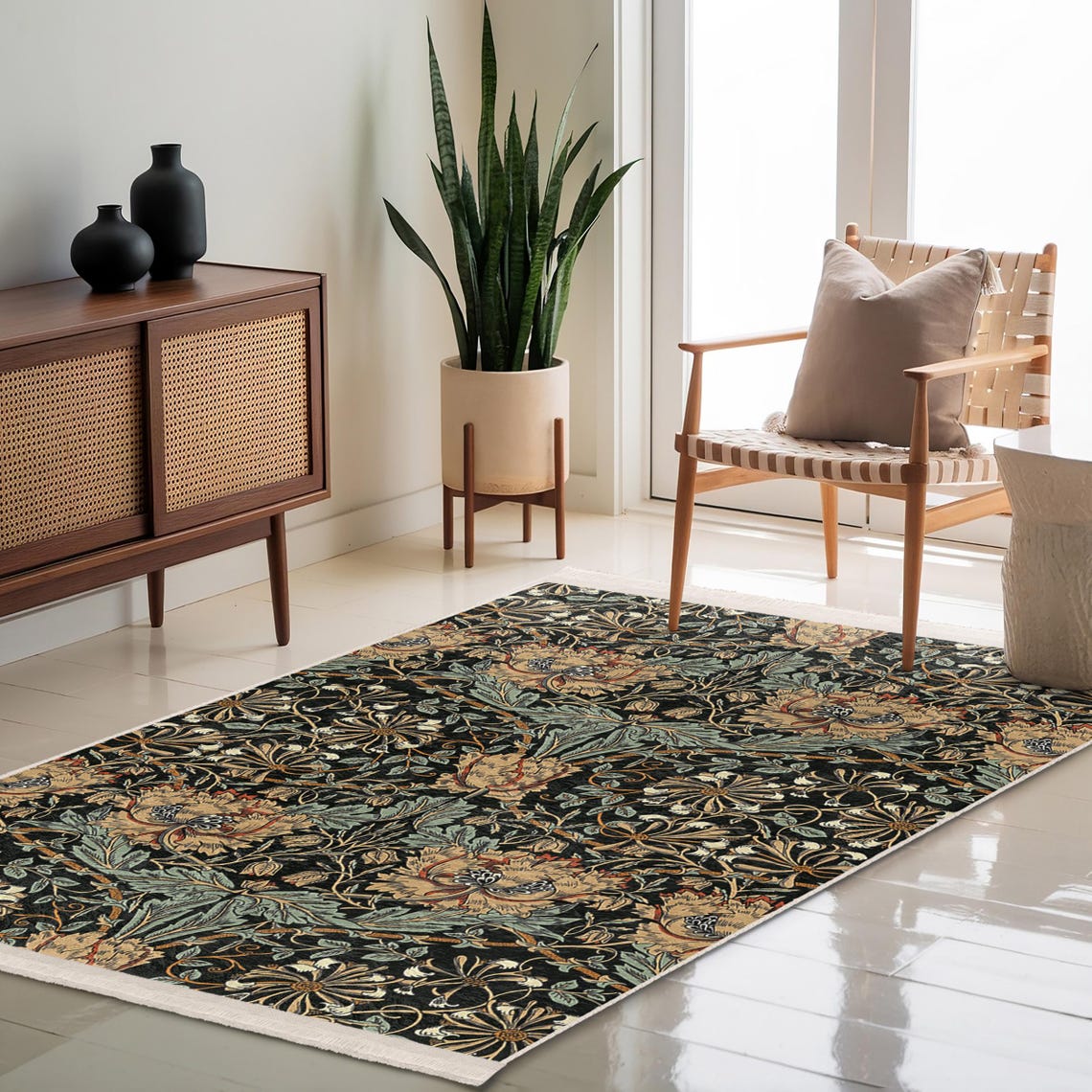 Honeysuckle William Morris Area Rug-vintage Botanical Motif Mat ...