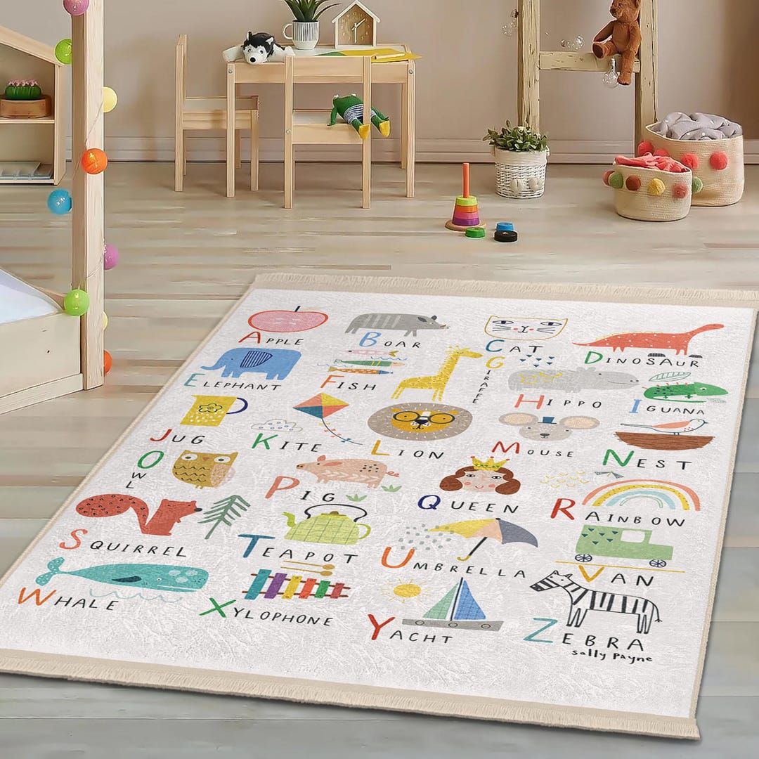 Alphabet Animal Adventure Kids Room Rug-letters Learning Playmat-fun ...