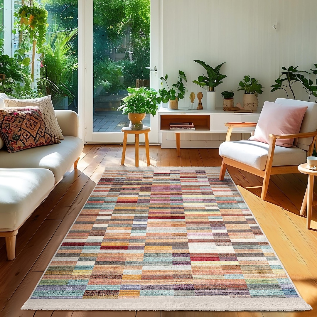 Colorful Geometric Blocks Area Rug-vibrant Multicolor Pattern Accent ...
