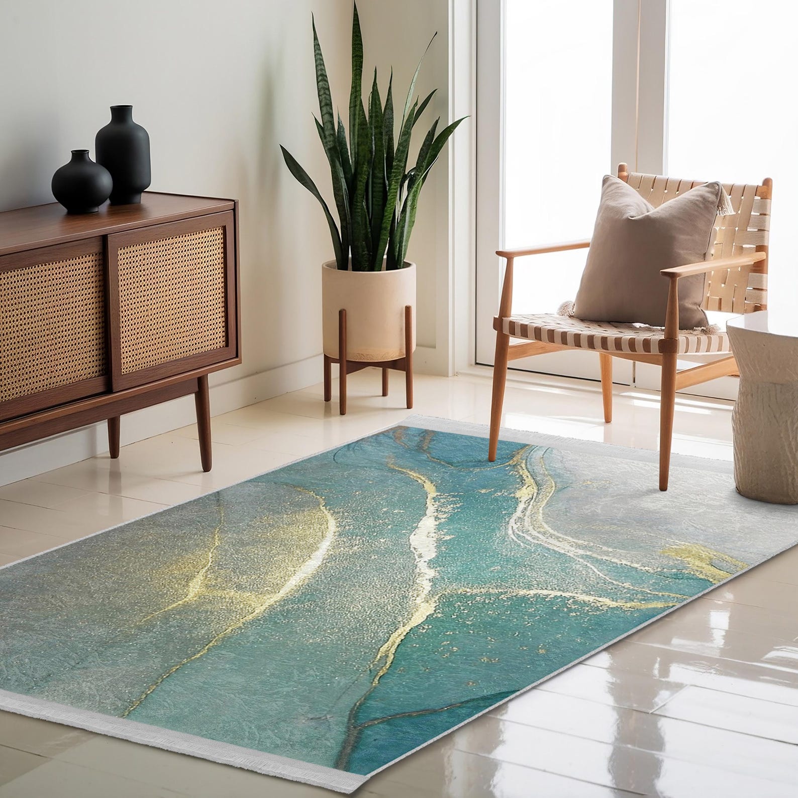 Teal Marble Accent Rug-gold Vein Design Carpet-turquoise Anti Slip Rug ...