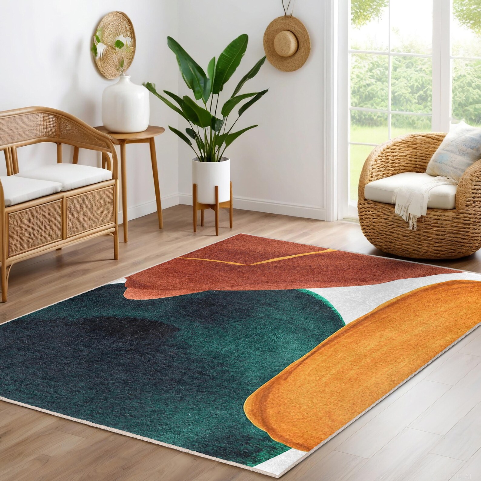 Colorful Abstract Area Rug-orange Teal Shapes Accent Rug-modern ...